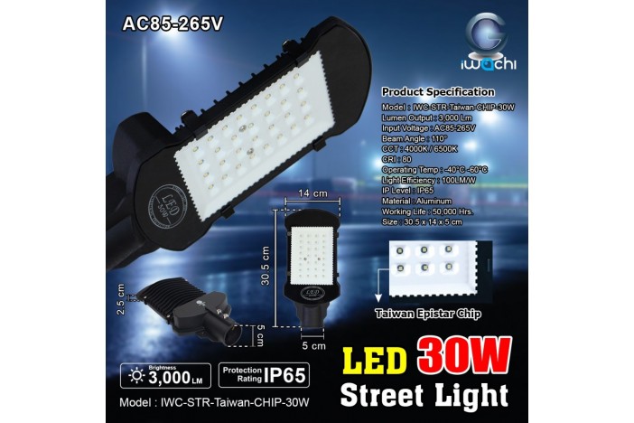 IWC-STR-Taiwan-CHIP-30W โคมไฟถนน รุ่น Taiwan Epistar Chip